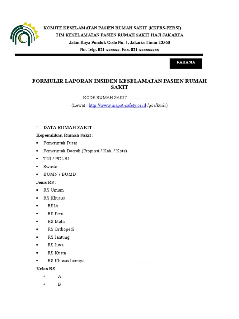 Formulir Laporan IKP Eksternal PDF | PDF