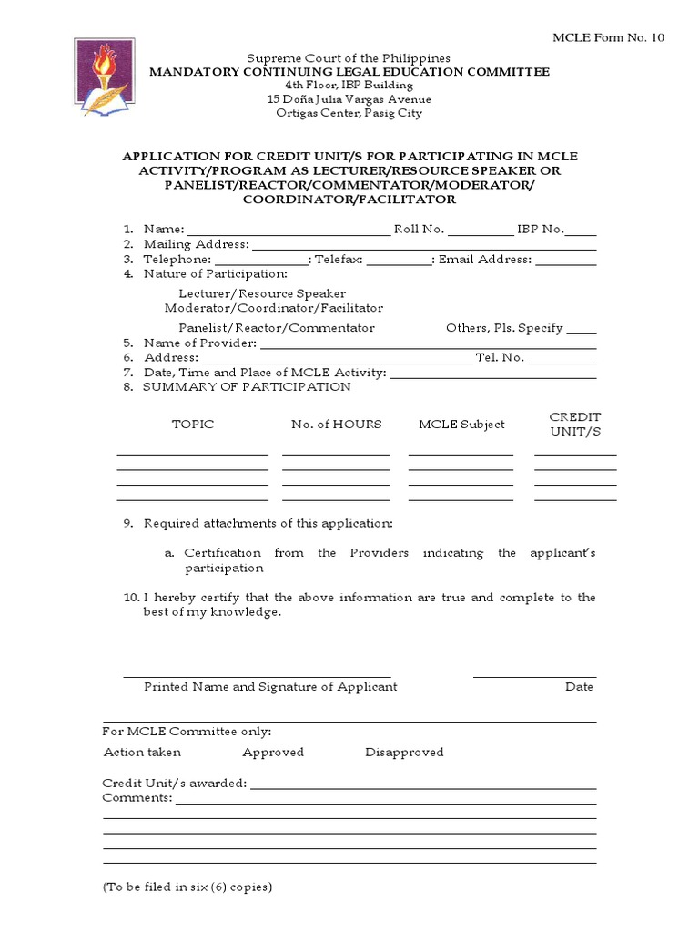 MCLE Credit Application Form | PDF
