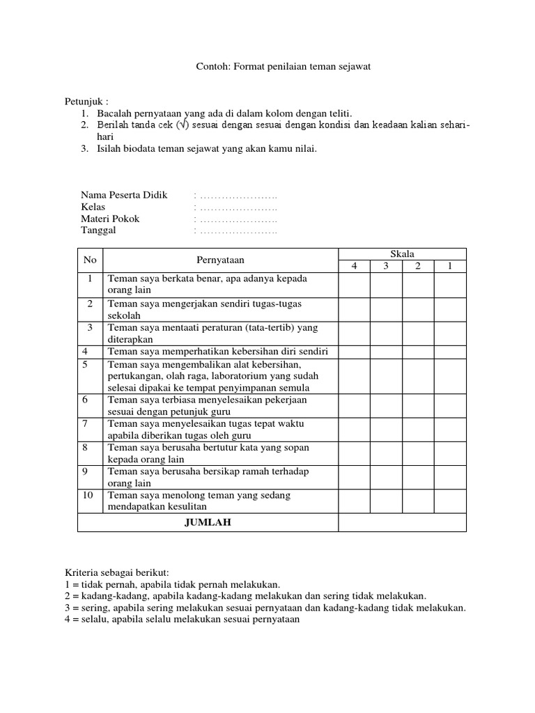 Format Penilaian Teman Sejawat | PDF
