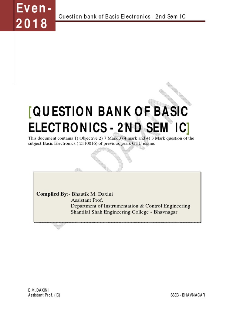Question Bank - Basic Electronics | PDF | Operational Amplifier | Amplifier