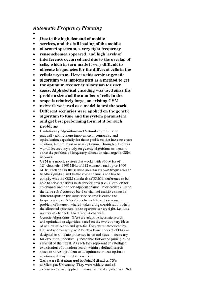 Automatic Frequency Planning: Problems | Download Free PDF | Genetic Algorithm | Mathematical ...
