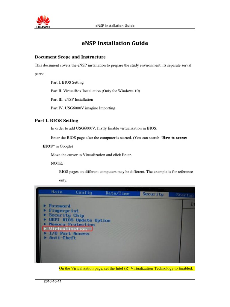 Installation Guide ENSP | PDF | Bios | Virtualization