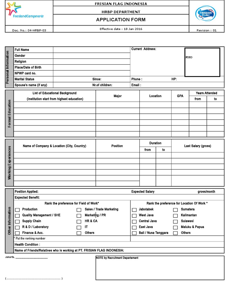 04-HRBP-03 Application Form English | PDF | Indonesia | Business