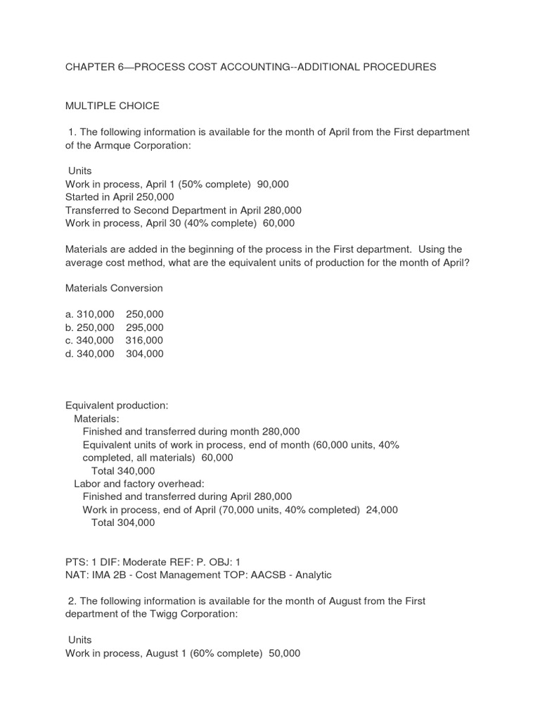 CHAPTER 6 - Process Cost Accounting Additional Procedue | PDF | Cost ...