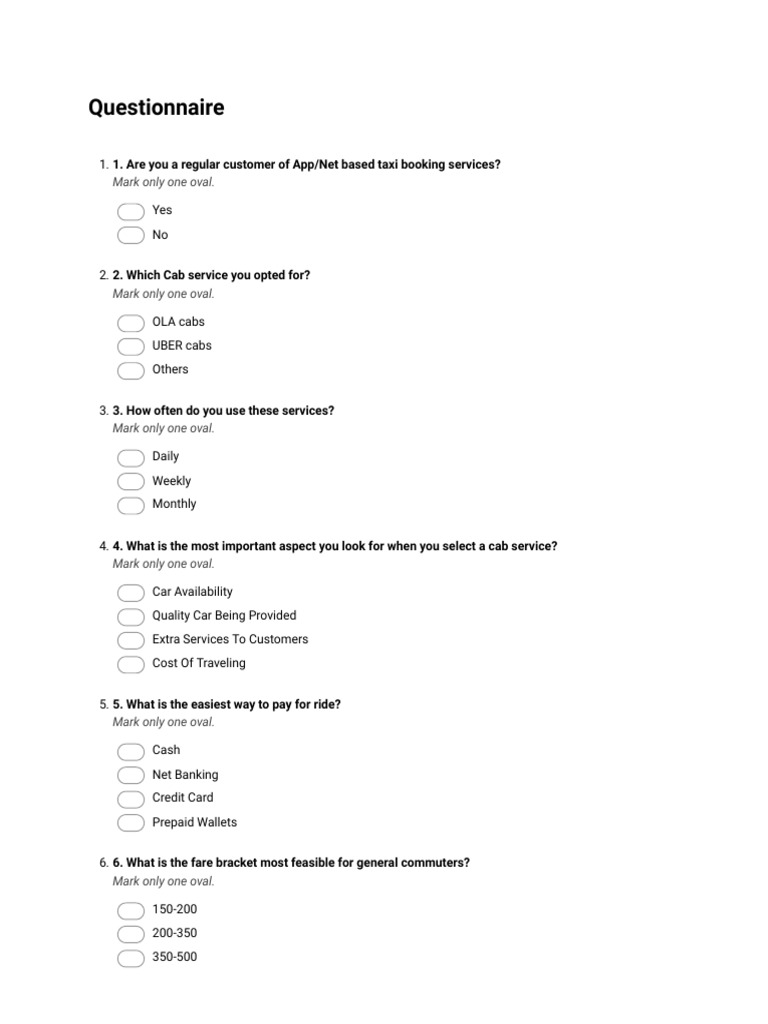 Questionnaire: Mark Only One Oval | PDF