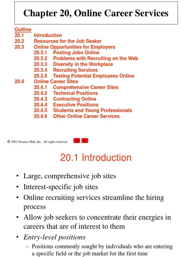 Chapter 20, Online Career Services: 2001 Prentice Hall, Inc. All Rights ...