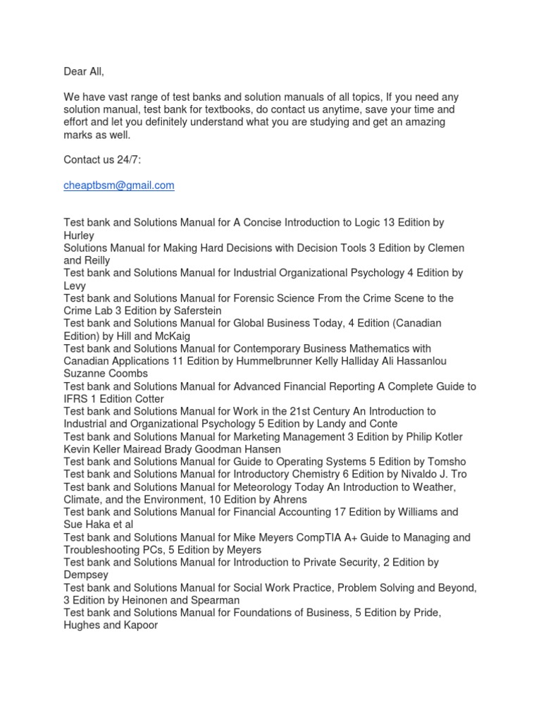 Solution Manuals and Test Banks For Text Books | PDF | Psychology ...