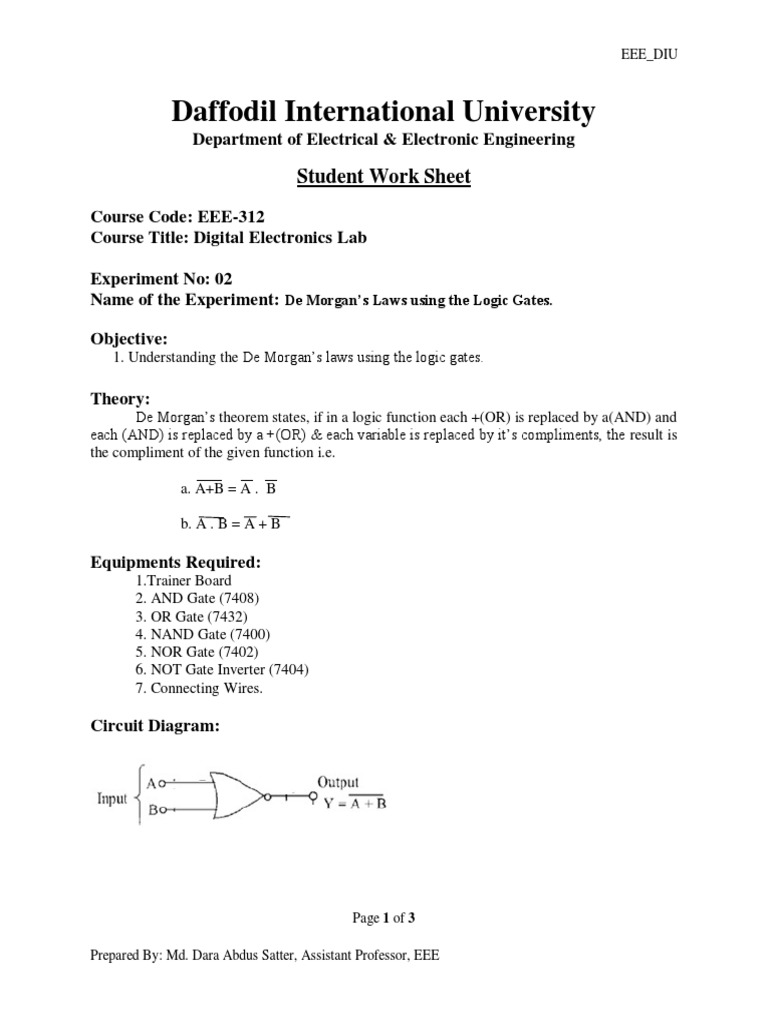 DLD - Exp 02 PDF | PDF | Logic Gate | Electrical Engineering