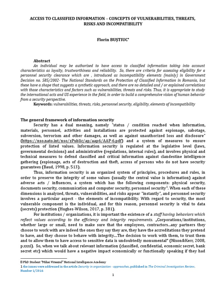 Access To Classified Information | PDF | Vulnerability (Computing ...