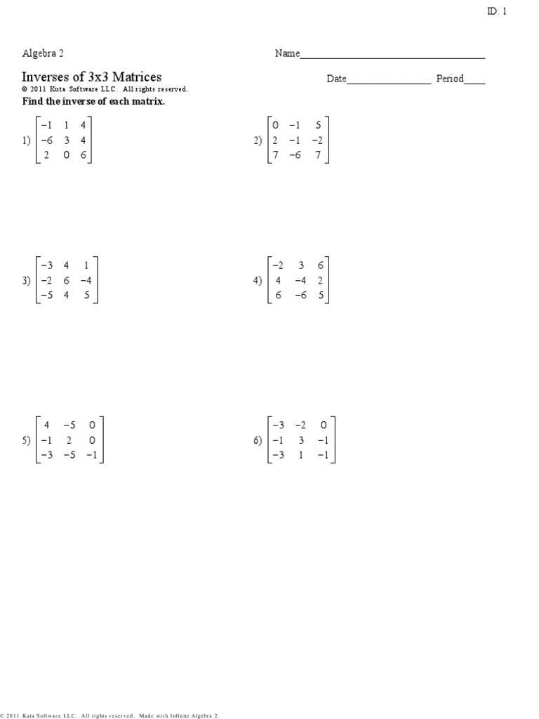Algebra 2 - Inverses of 3x3 Matrices | PDF | Functional Analysis | Operator Theory