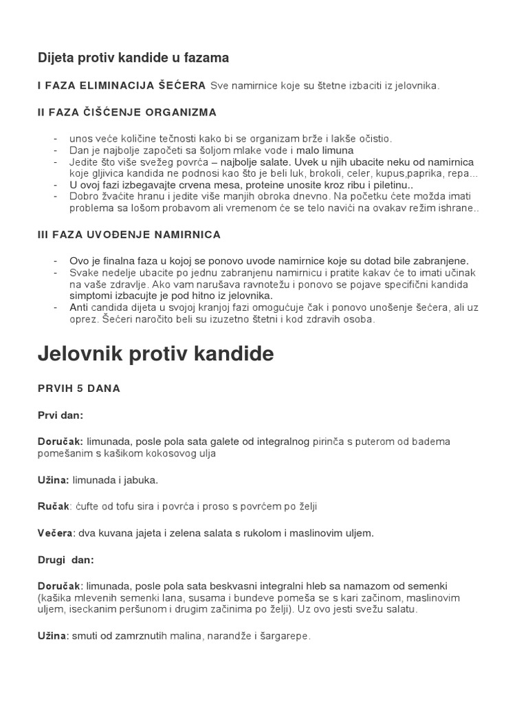 Dijeta Protiv Kandide U Fazama | PDF