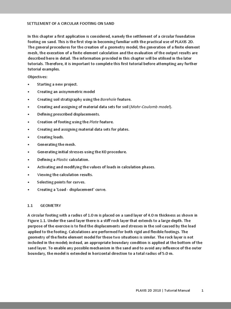 PLAXIS 2D 2018 - Tutorial Manual 1 | PDF | Finite Element Method | Button (Computing)