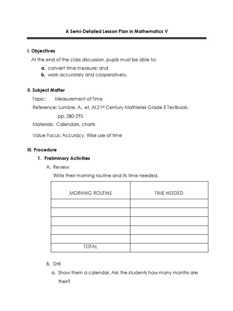 Measurement of Time | PDF | Lesson Plan | Change