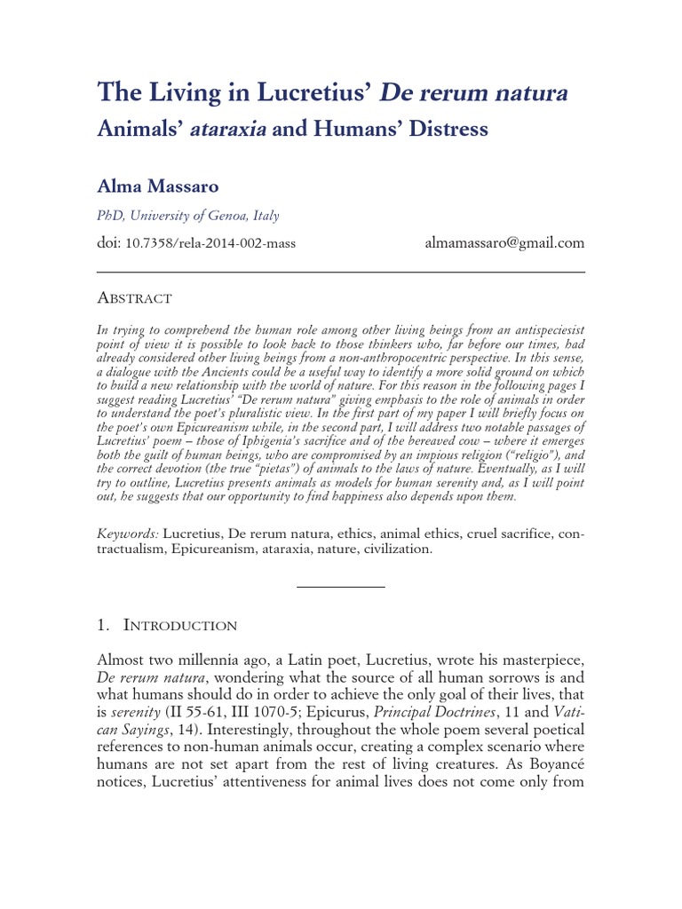 The Living in Lucretius' de Rerum Natura - Alma Massaro | PDF ...