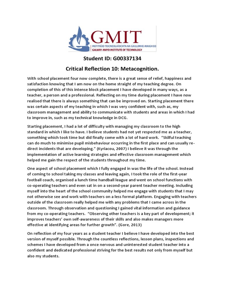 Metacognitive Reflection on Teaching Growth | PDF | Classroom ...