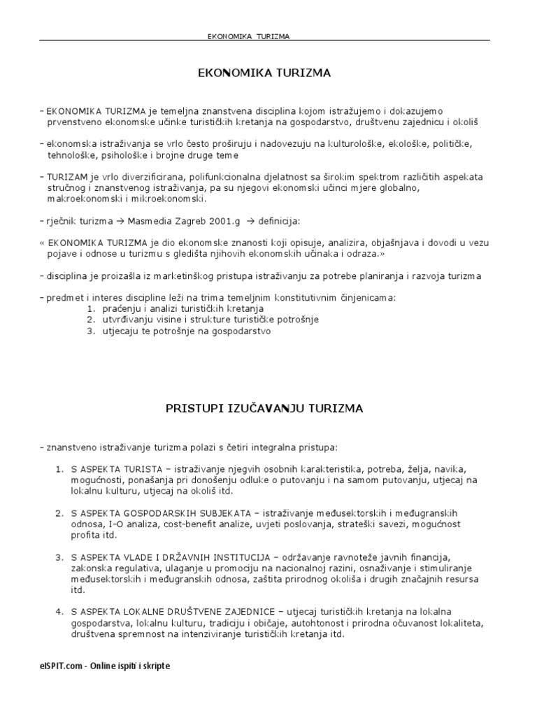 Skripta EKONOMIKA TURIZMA | PDF