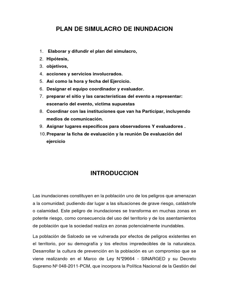 Plan de Simulacro de Inundación | PDF | Lluvia | Riesgo