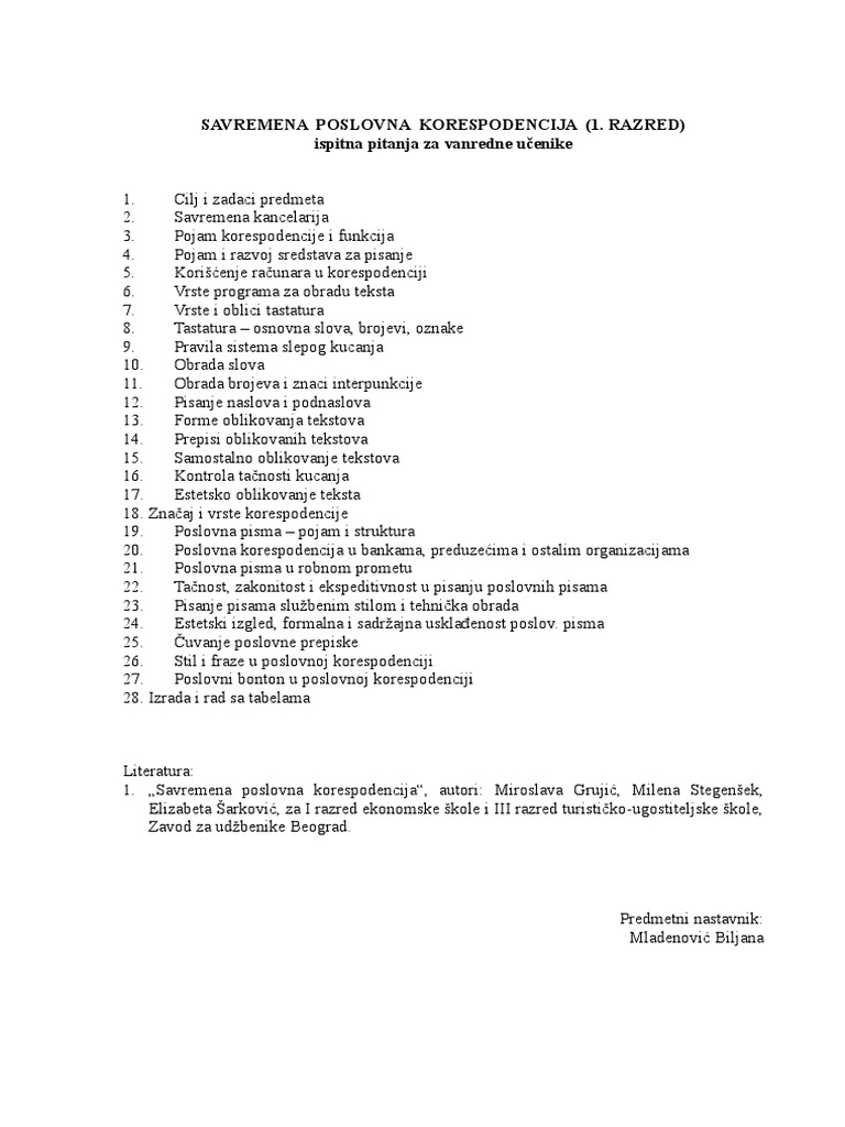 Savremena Poslovna Korespodencija 1 | PDF