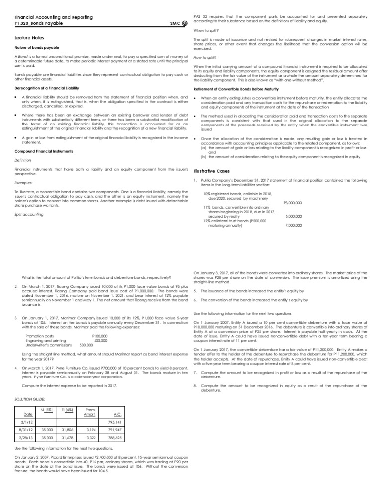 P1.020 - Bonds Payable (Lecture Notes & Illustrative Problems) | PDF ...