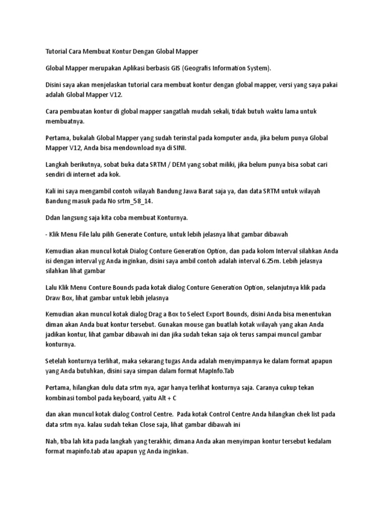 Tutorial Kontur Global Mapper | PDF