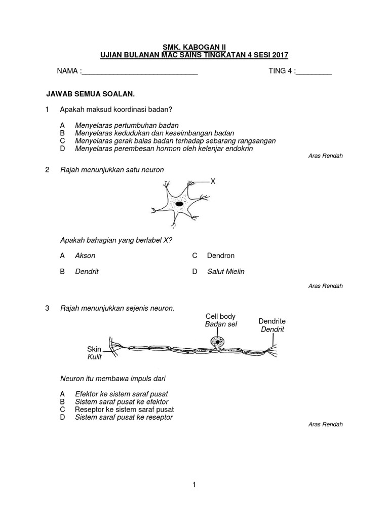 Test 1 Sains Form 4 | PDF