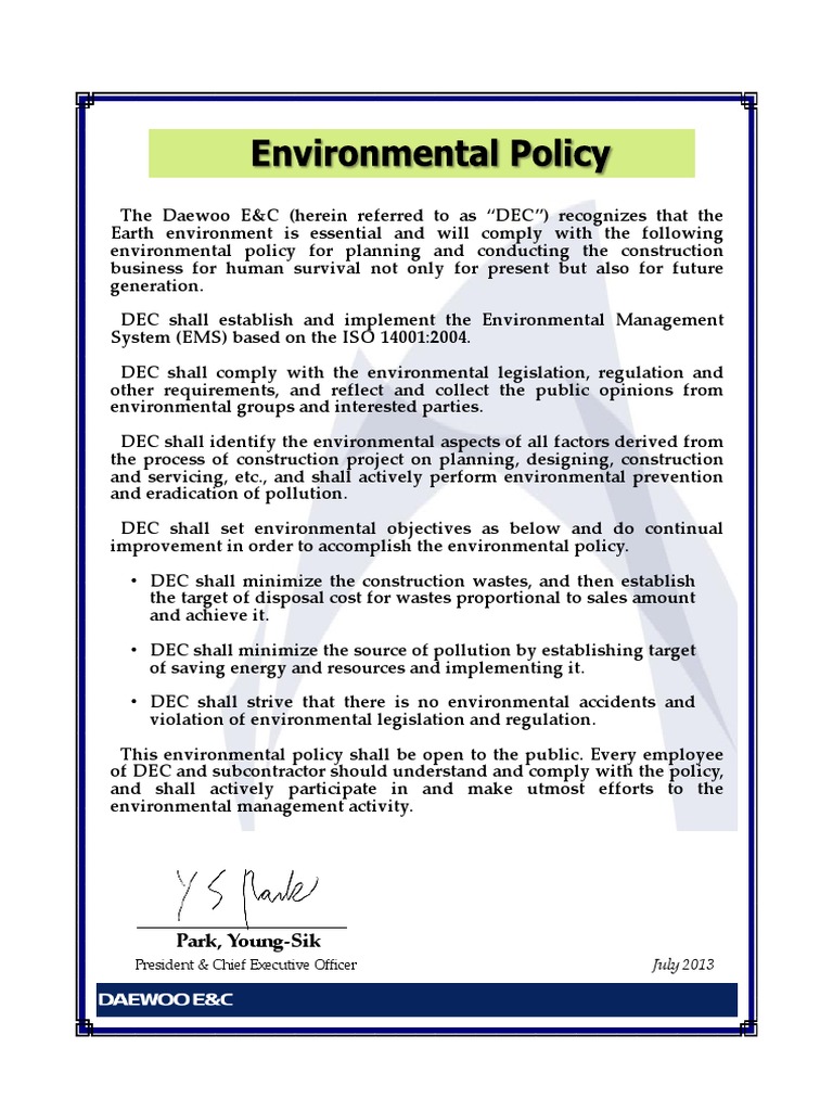 ENV Policy (Rev - July 2013) | PDF