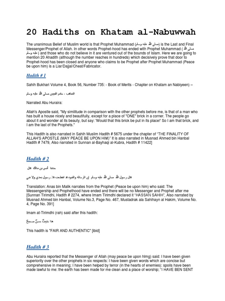 20 Hadiths Last Prophet | PDF | Hadith | Prophets And Messengers In Islam
