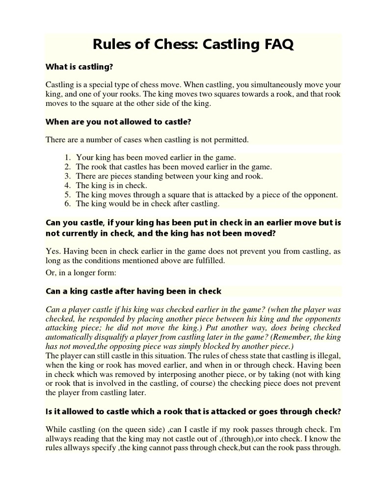 Rules of Chess: Castling FAQ | PDF | Abstract Strategy Games | Game Rules