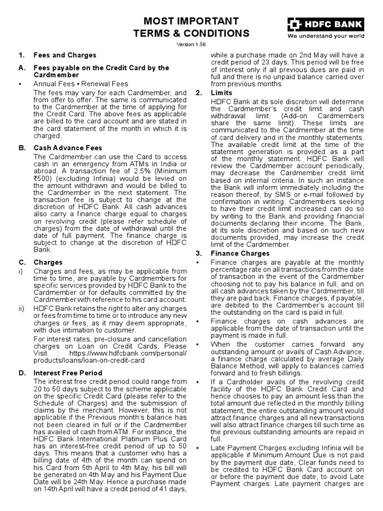CC Common MITC | PDF | Credit Card | Financial Transaction