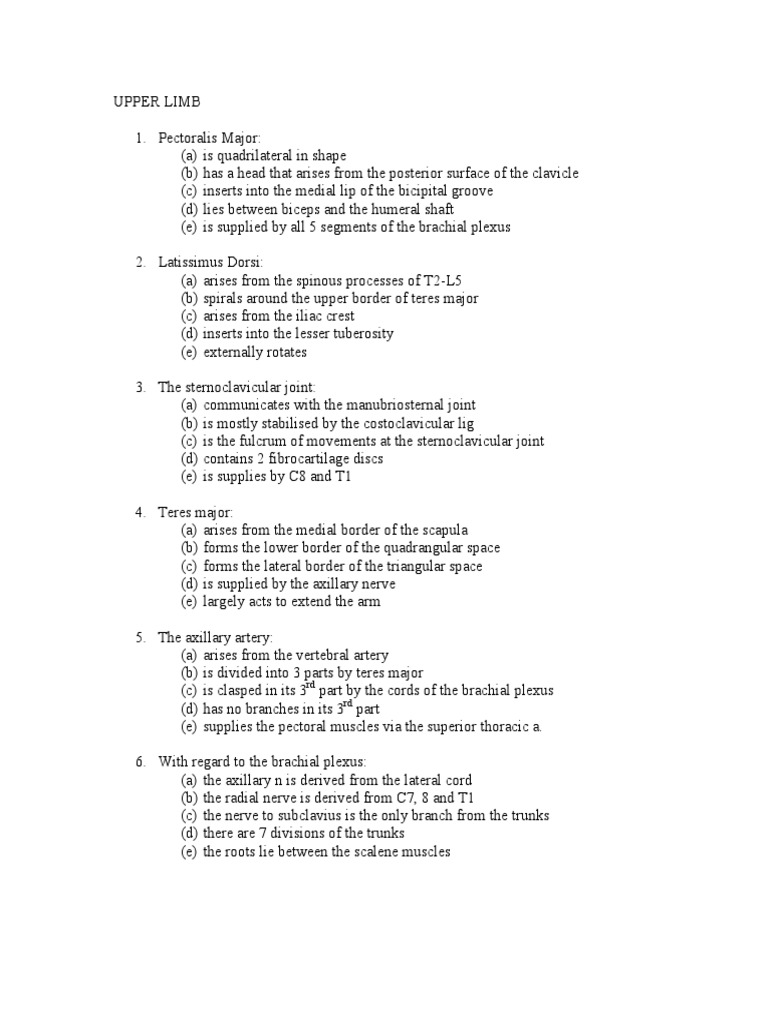 Anatomy Mcq Upper Limb Download Free Pdf Elbow Thumb