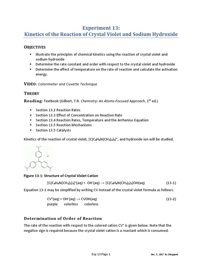 Kinetics of Crystal Violet and NaOH Reaction | PDF | Reaction Rate ...