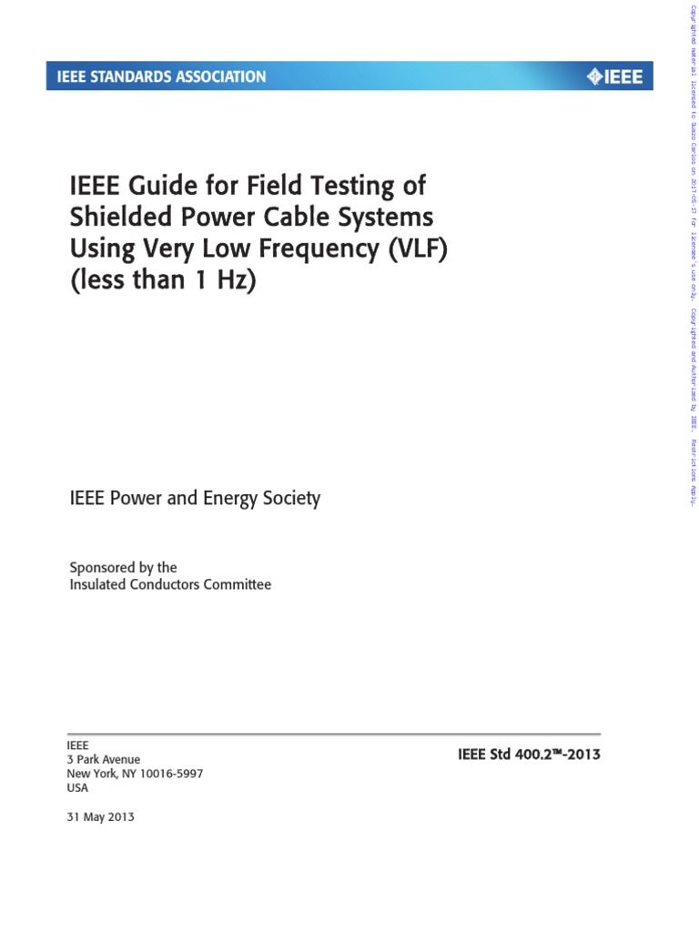 Ieee 400 2 2013 Guide For Field Testing Of Shielded Power Cable Systems