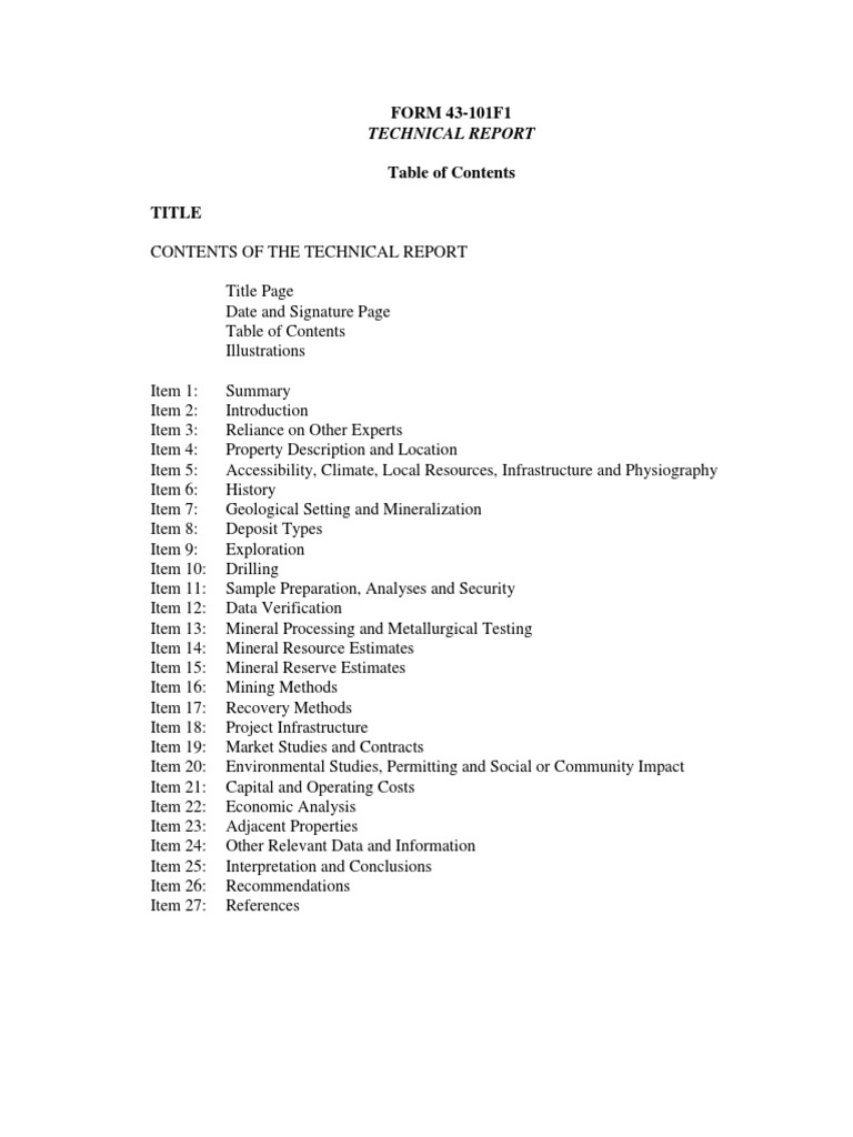 FORM 43-101F1: Technical Report | PDF | Mining | Internal Rate Of Return