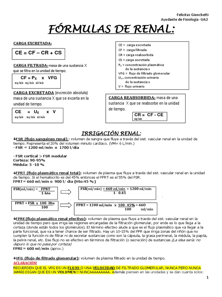 Formulas Renal Definitivo | PDF | Riñón | Sistema urinario