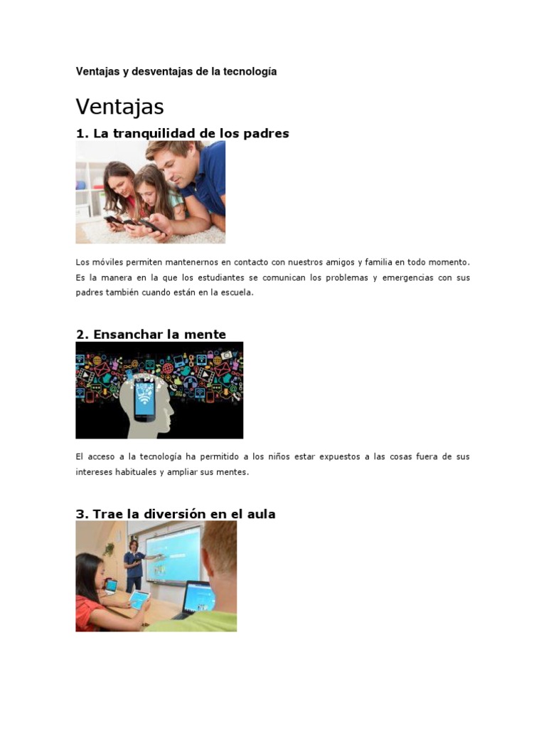 Ventajas y Desventajas de La Tecnología | PDF | Salón de clases ...