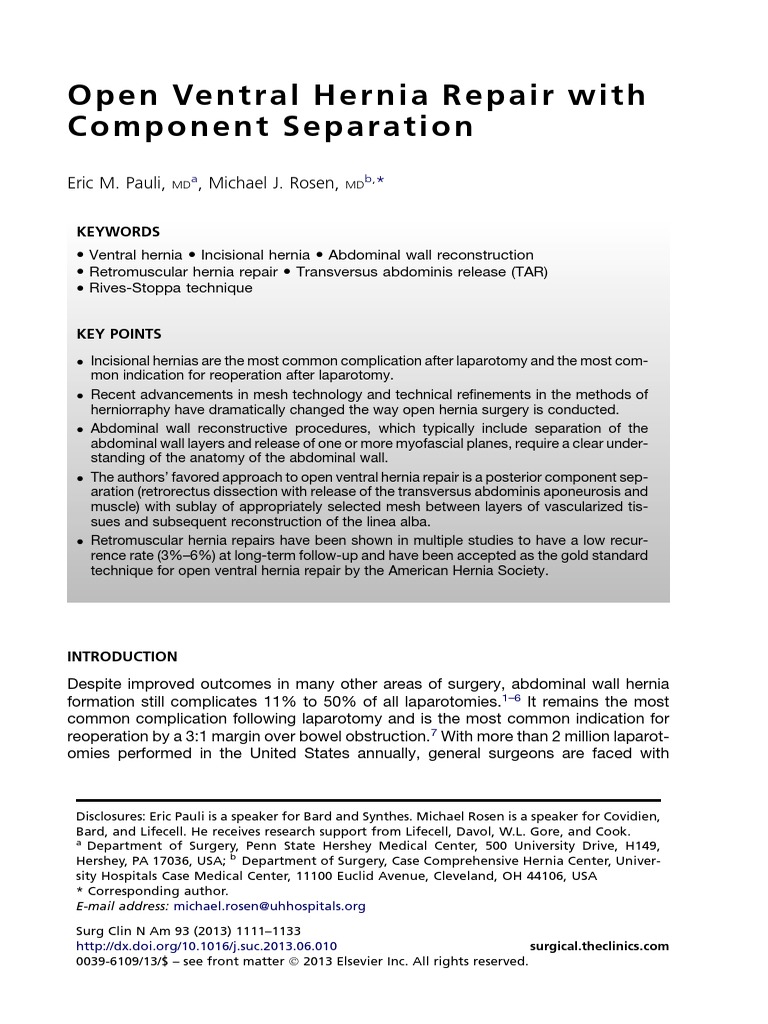 Component Separation | PDF | Abdomen | Clinical Medicine