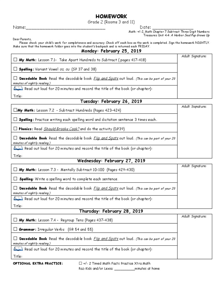 Grade 2 Weekly Homework Outline | PDF | Linguistic Typology ...