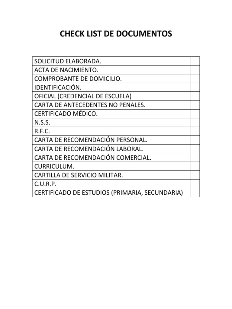 Check List de Documentos | PDF