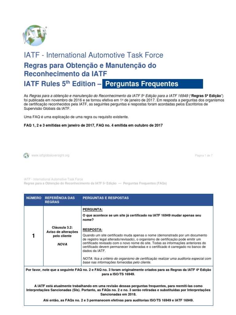 Portuguese IATF Rules 5th Edition FAQs October 2017 | PDF | Computação ...
