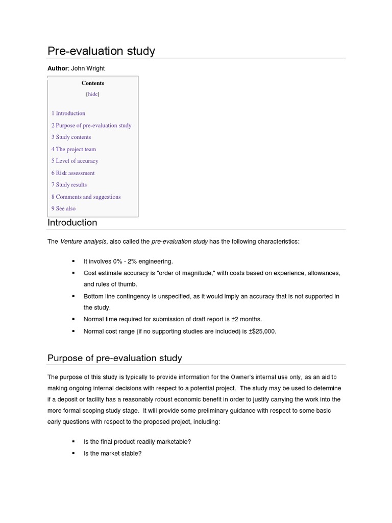 Pre-Evaluation Study: Author: John Wright | PDF | Risk | Mining
