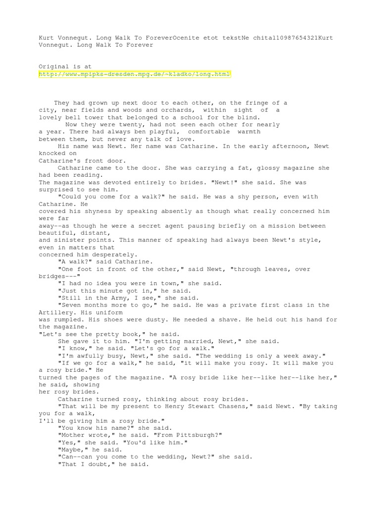Kurt Vonnegut - Long Walk To Forever PDF | PDF