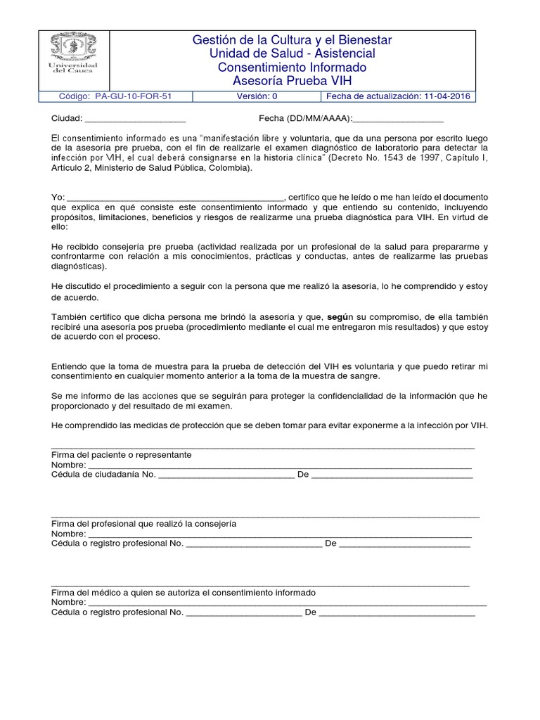 PA-GU-10-FOR-51 Formato consentimiento informado pre VIH_0.docx | VIH | Consentimiento informado