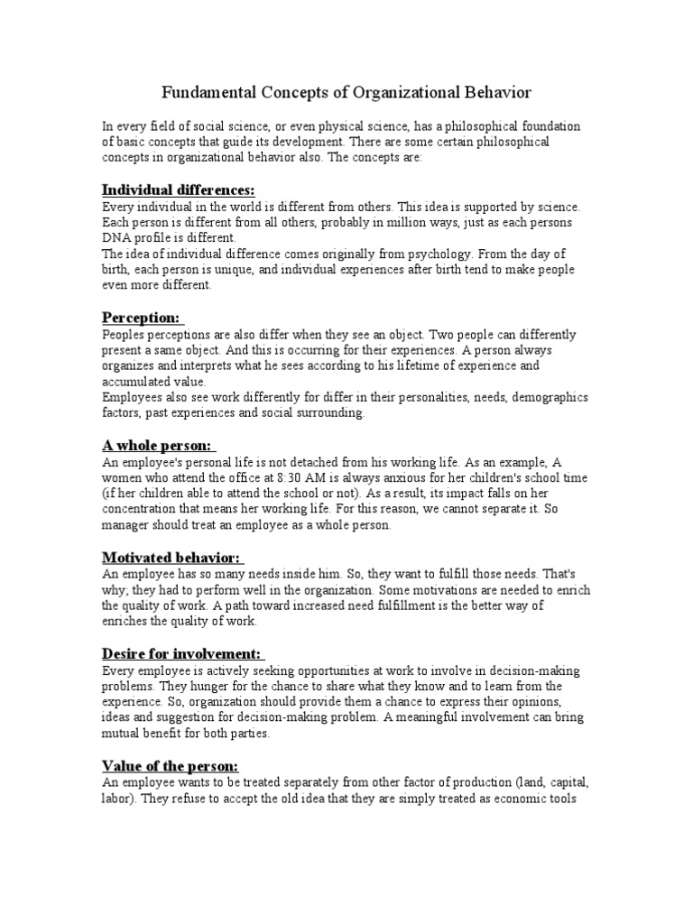 Fundamental Concepts of Organizational Behavior | PDF | Employment ...