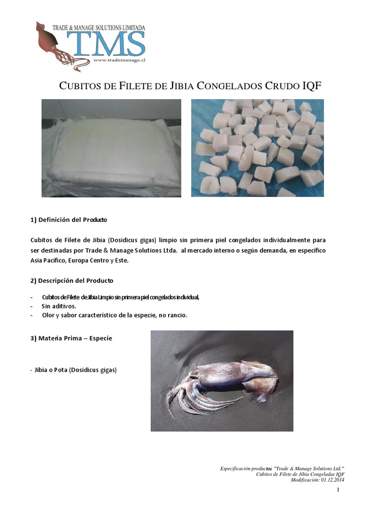 Ficha Tecnica Jibia (Dosididucus Gigas) | PDF | Alimentos | Comida y bebida