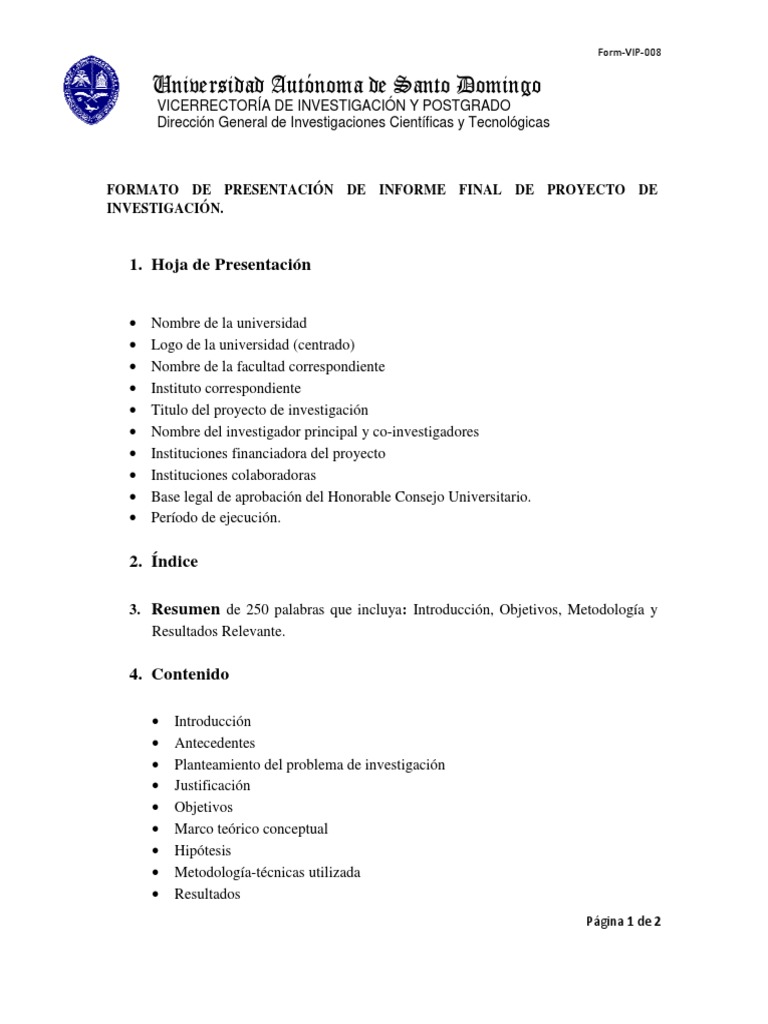Formato para La Presentacion de Informe Final | PDF | Universidad