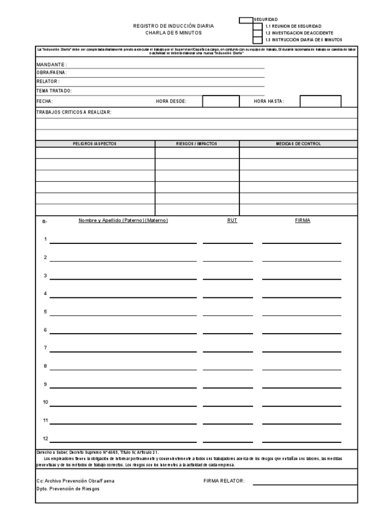 Formato Charla de 5 Minutos | PDF