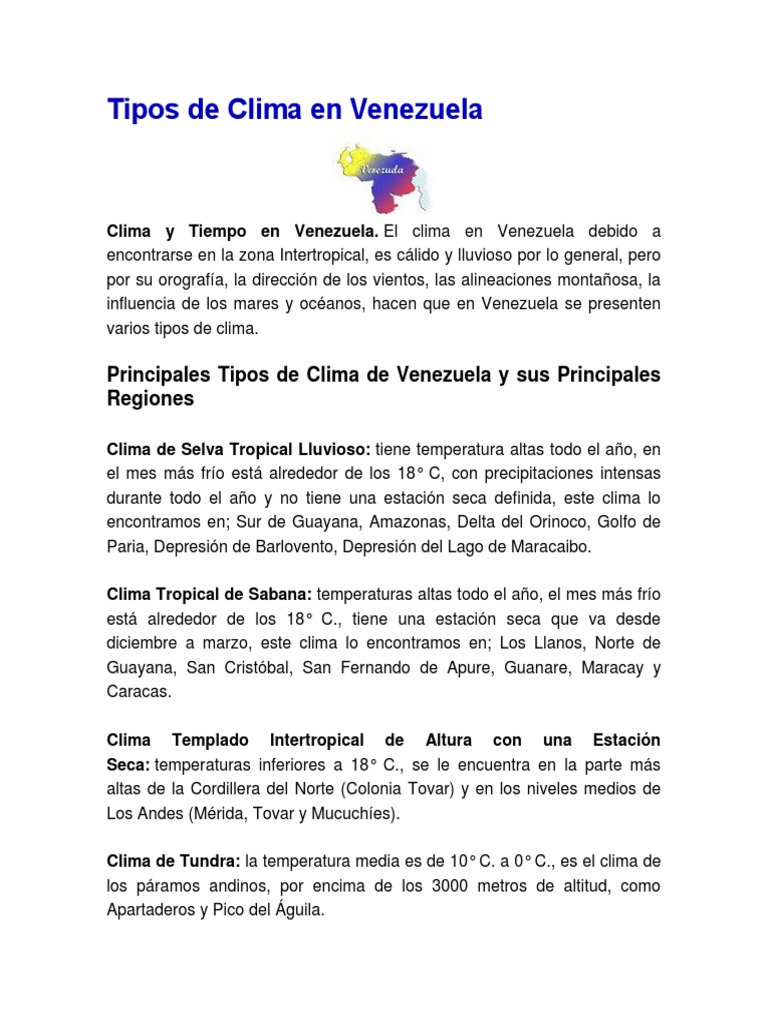 Tipos de Clima en Venezuela | PDF