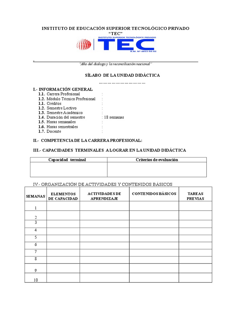 Formato de Silabus TEC | PDF | Cambio | Evaluación