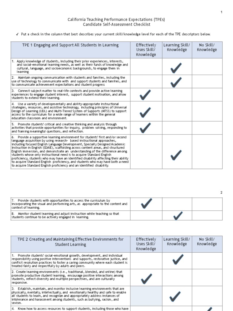 Tpe Self Assessment | PDF | Educational Assessment | Learning
