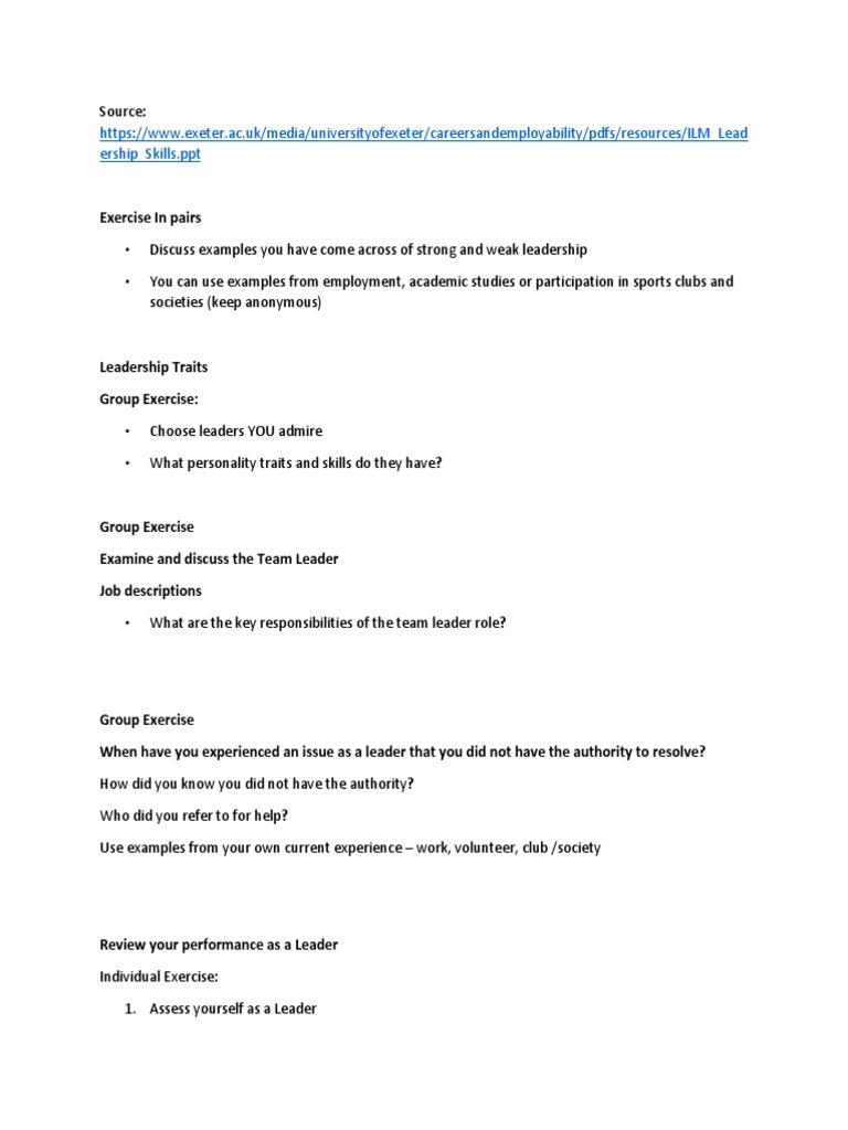 Sample Leadership Exercises | PDF